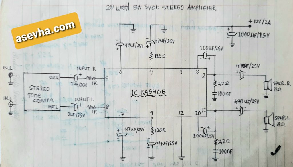 Skema Amplifier 20 Watt Stereo dengan IC BA5406 - Tutorial, Elektronika ...