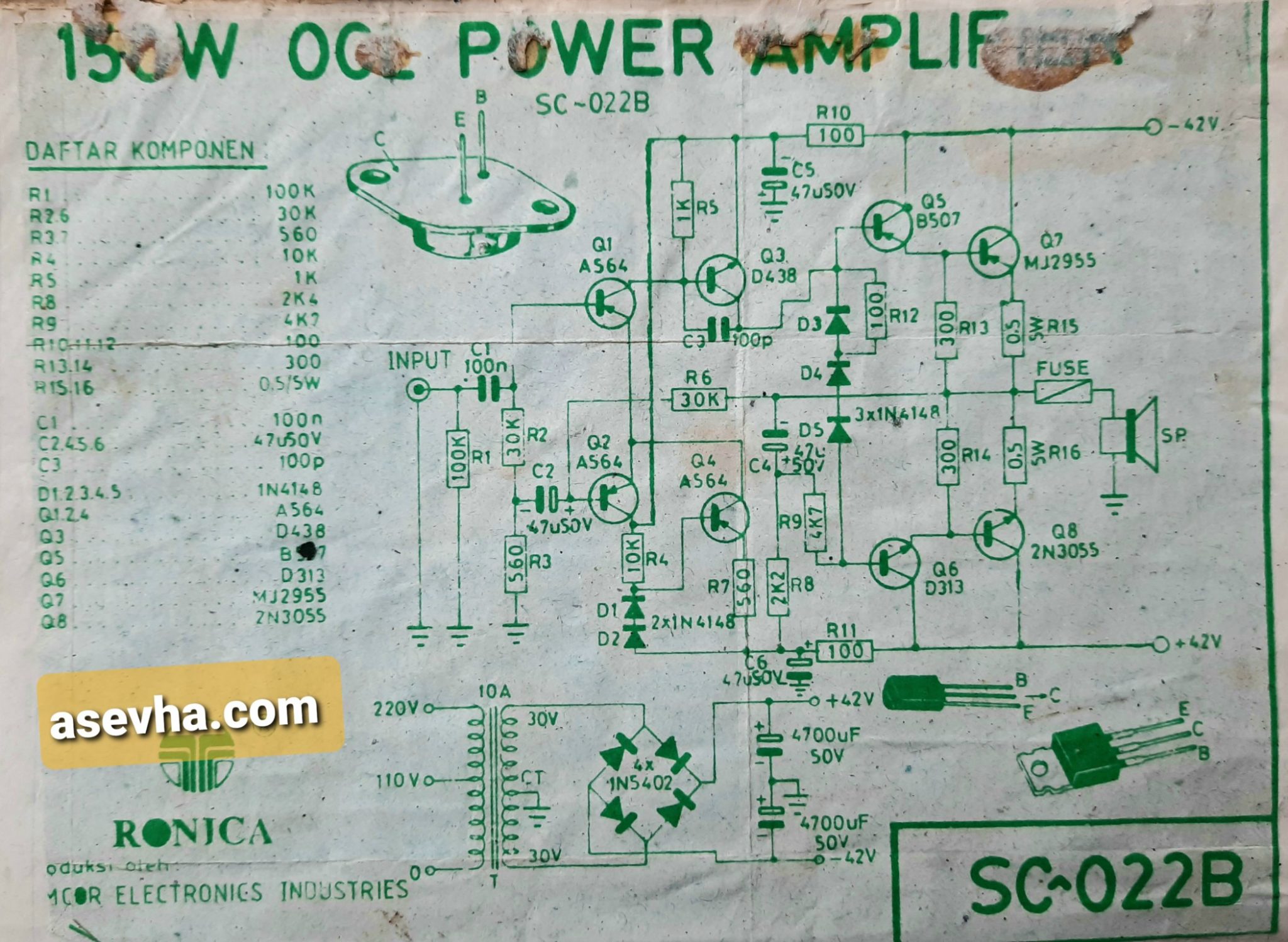 Skema 150 Watt OCL Power Amplifier by Ronica SC-022B - Tutorial ...