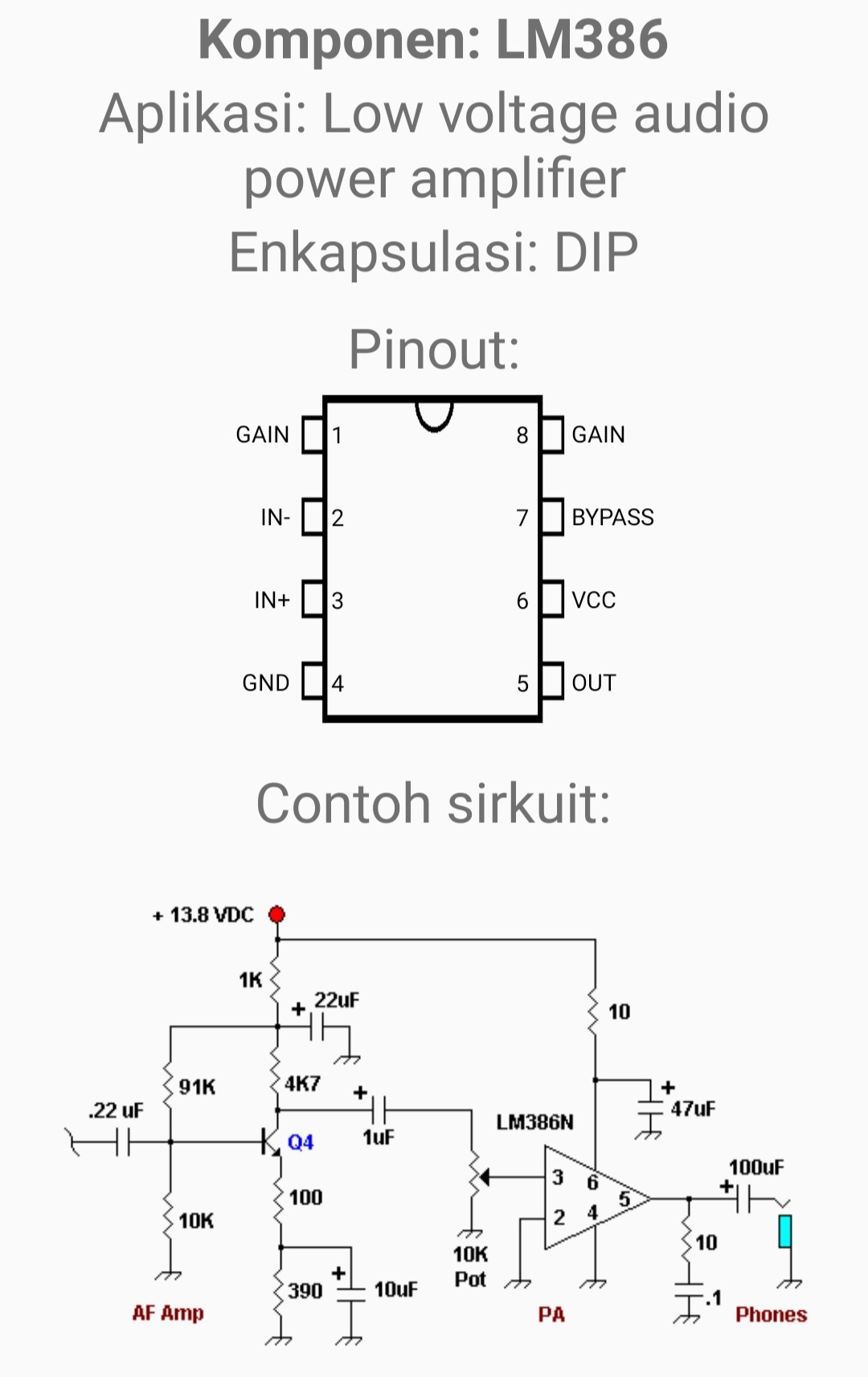 Skema Amplifier Mini IC LM386 3-12 Volt - Tutorial, Elektronika & Hoby